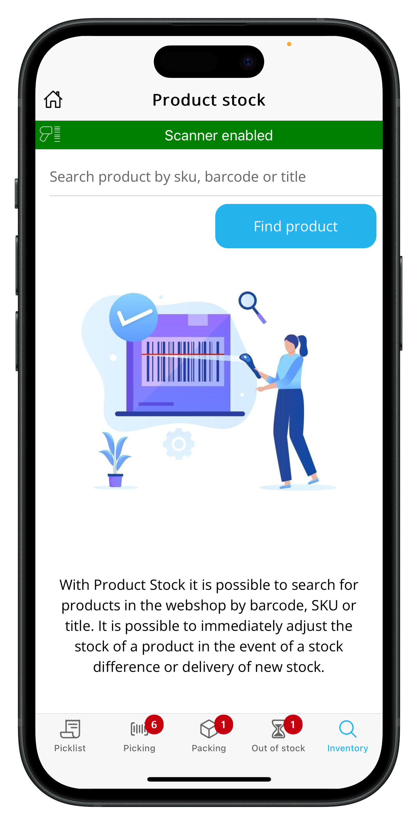 Product stock - Inventory • Orderpicking app